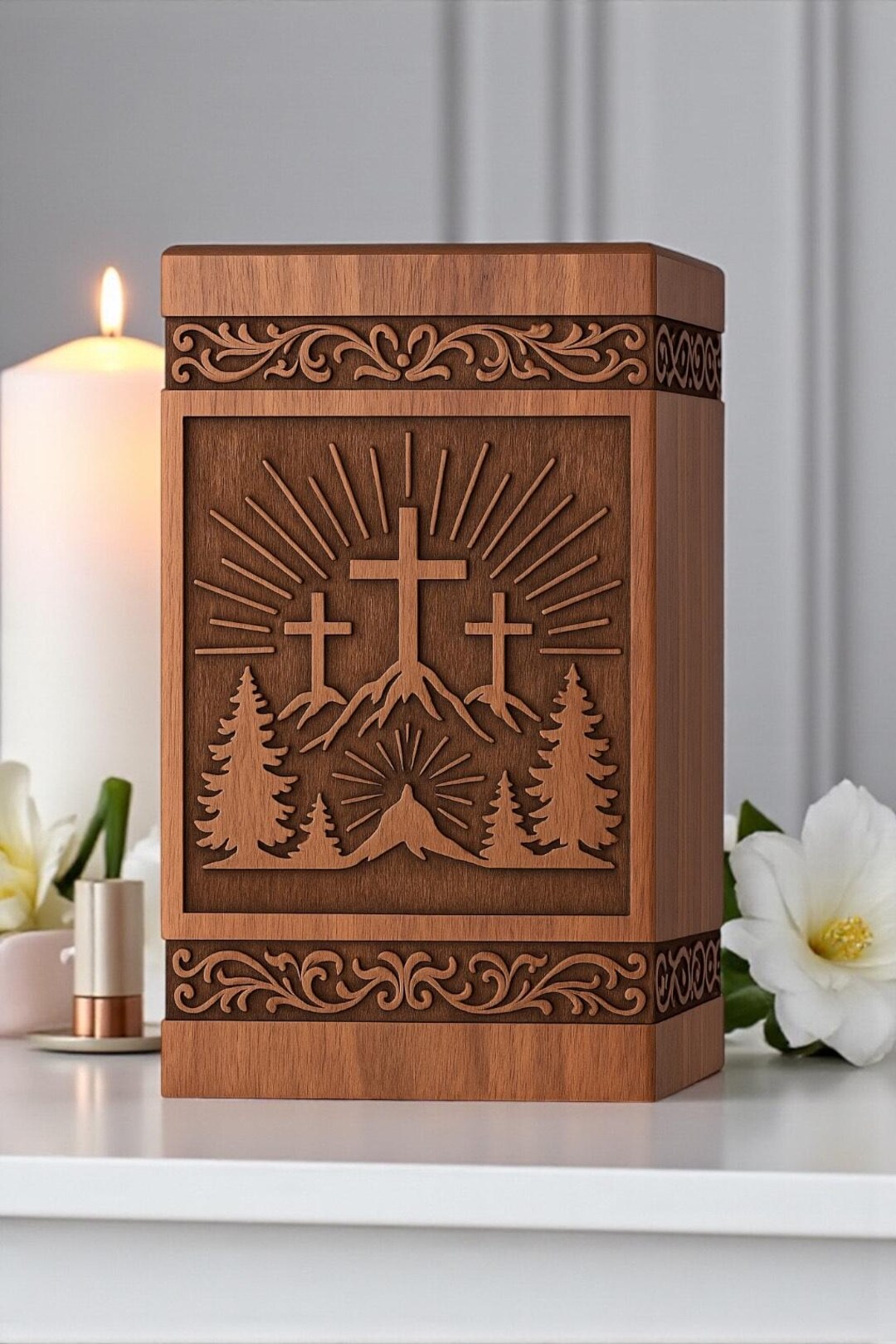 Christian Wooden Urn Box for Ashes – Handmade Cremation Urn With Cross ...