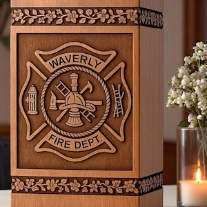 Firefighter Wooden Urn Box – Handmade Cremation Urn for Ashes, Custom ...