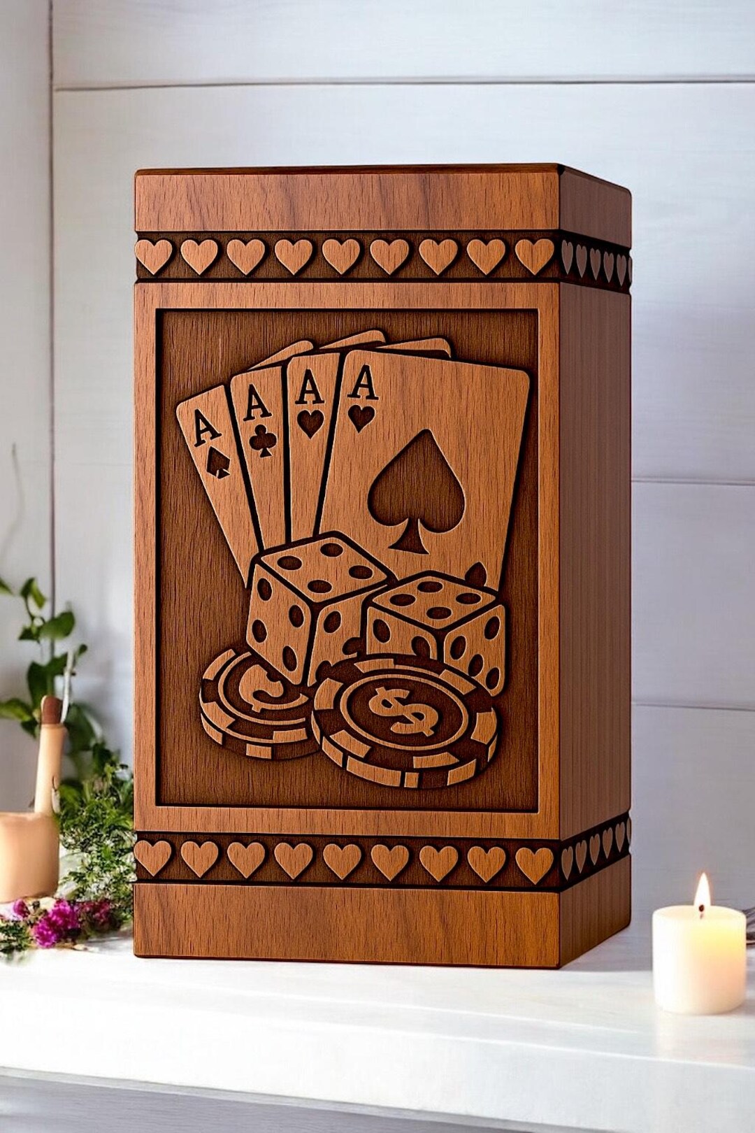 Engraved Poker Memorial Urn: Handmade Casino Wood Cremation Box - Etsy