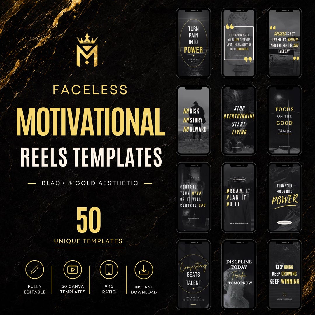Faceless Motivational Reel Templates for Coaches on Canva | 50 Black ...