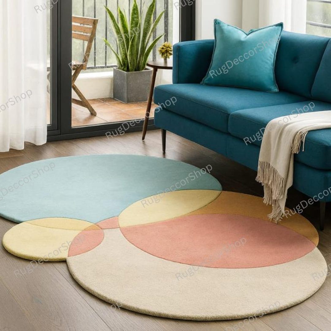 Modern Pastel Abstract Circle Area Rug – Overlapping Round Design in ...