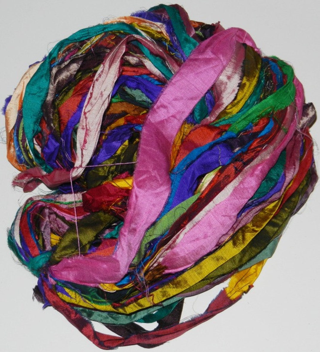 Recycled Sari Silk Ribbon Yarn Multi #15 Color, Free Shipping 3.5 Oz ...