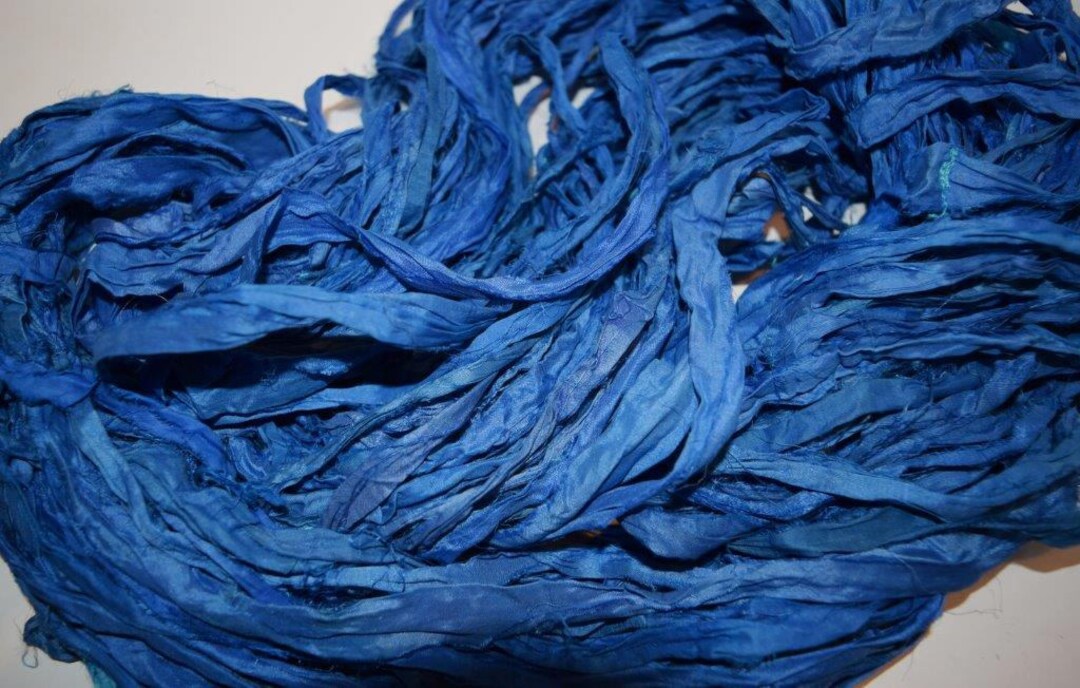 10 Yards Royal Blue Sari Pure Silk Ribbon Yarn for Tassels Fair Trade ...