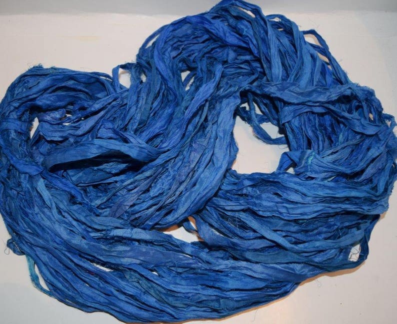 10 yards Royal Blue Sari Pure Silk Ribbon Yarn for tassels | Etsy