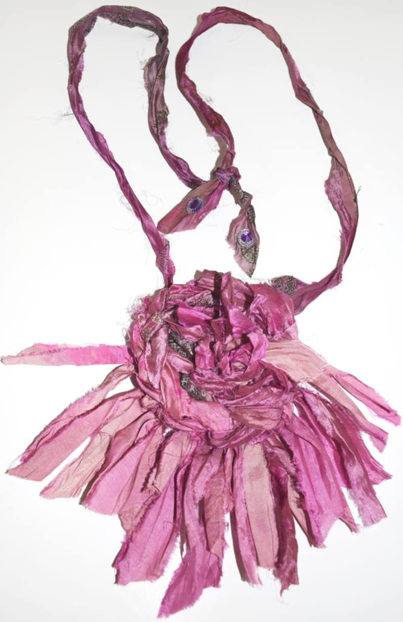 1 Hour Sari Ribbon Silk Flower Necklace Project. PDF Tutorial Pattern ...