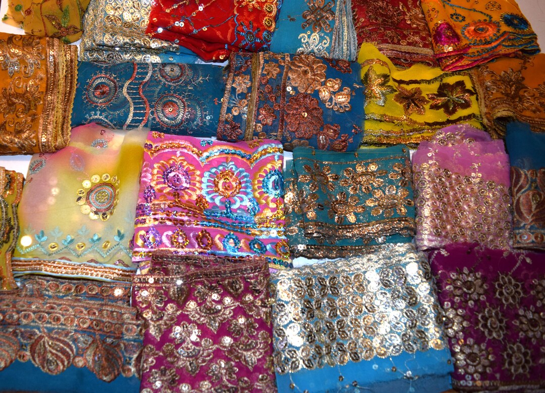 Tariff FREE Multi Shade Beaded Fabric , Applique Fabrics, Doll Art ...