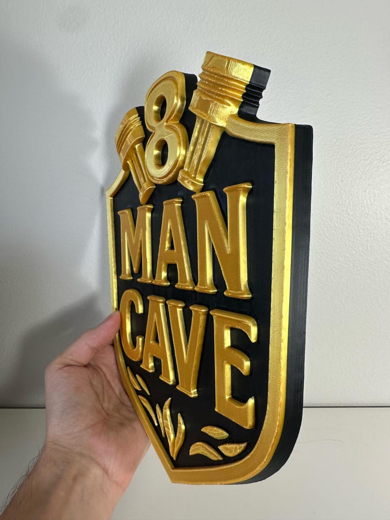 V8 Man Cave Sign – Garage Wall Decor, Muscle Car Gift for Him, Gold and ...