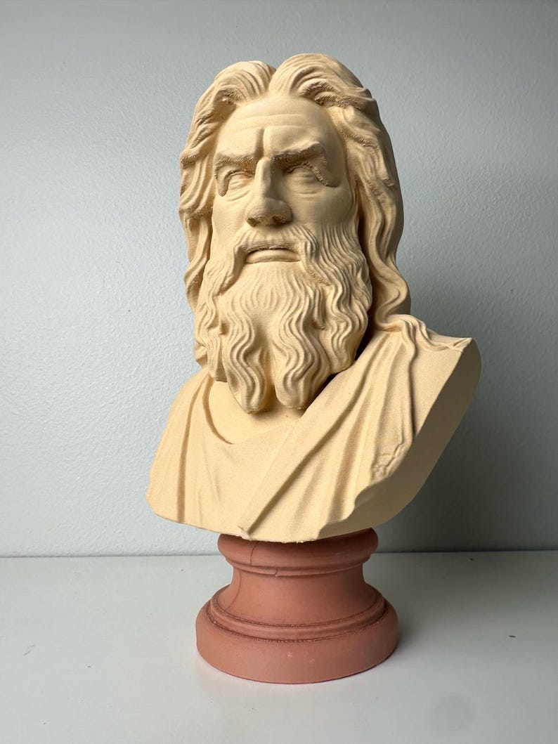 3D Printed Zeus Bust Statue: Beige & Terracotta Greek God Decor (9.4 In ...