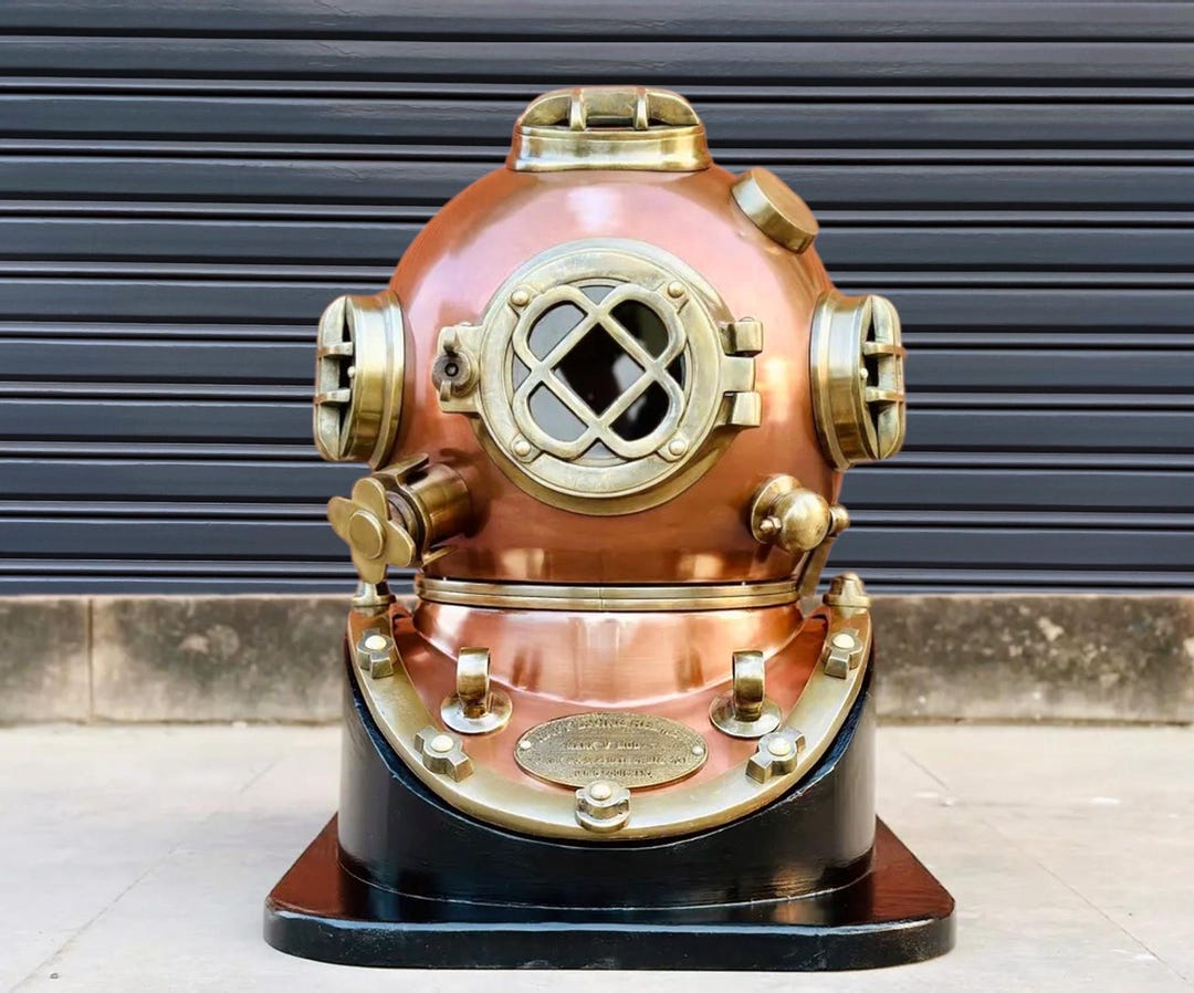 Mark V US Navy Diving Helmet Replica: Brown Antique Finish, Wooden Base ...