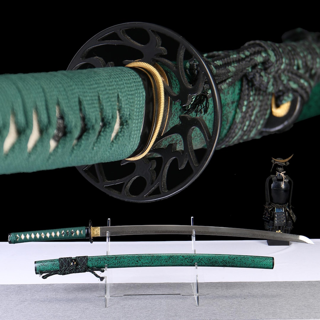 Green Damascus Katana: Swallow Tsuba,real Dragon Katana, Collector's ...