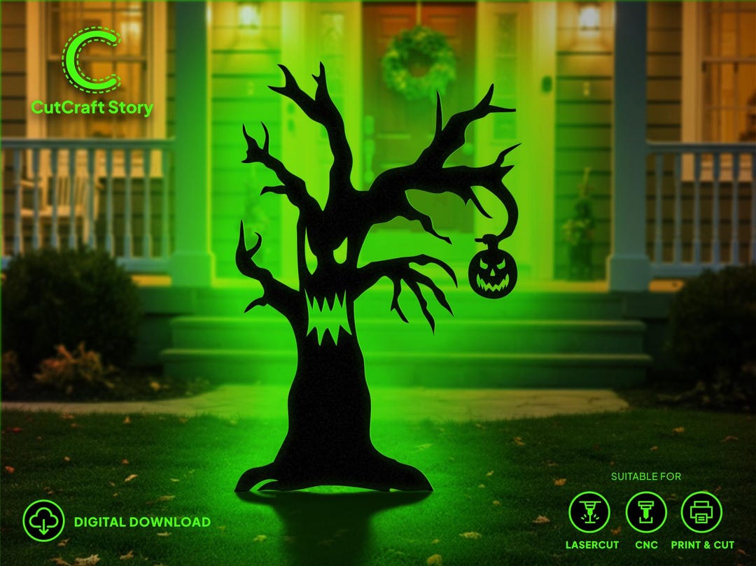 Halloween Haunted Tree Silhouette Template: DIY Yard Art (PDF Download ...