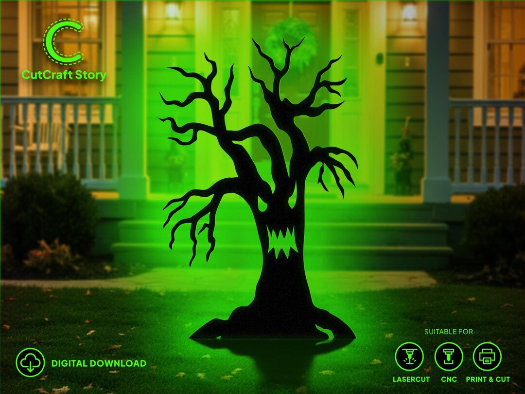 Halloween Haunted Tree Silhouette Template | Spooky Yard Art (PDF) - Etsy