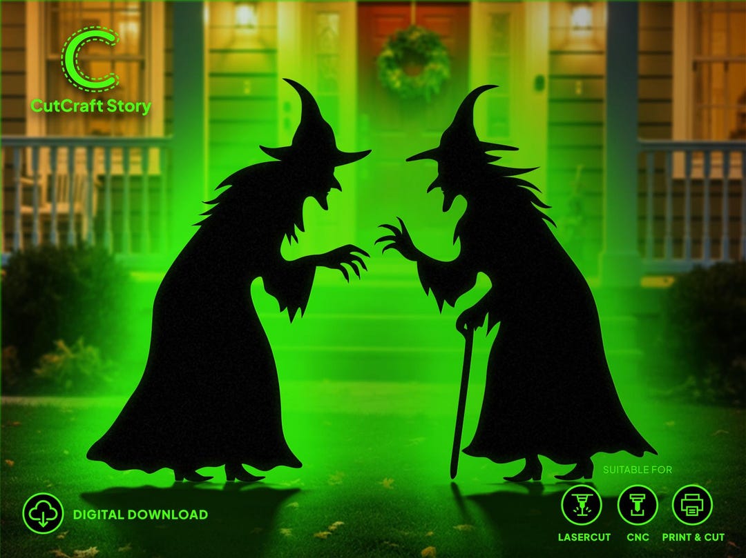 Witches Silhouette Template | Printable Halloween Yard Art Scene | DIY ...