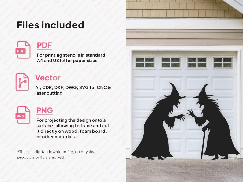 Witches Silhouette Template | Printable Halloween Yard Art Scene | DIY ...