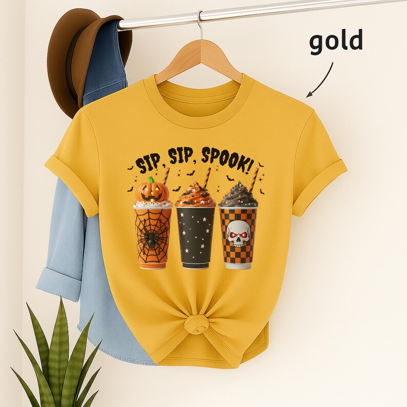 Sip Sip Spook Halloween T-shirt, Spooky Drinks Shirt, Pumpkin Spider ...