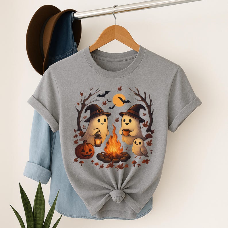 Cute Halloween Ghost Shirt - Fall Campfire Shirt - Spooky Season Tee - Autumn Witchy Ghost ...