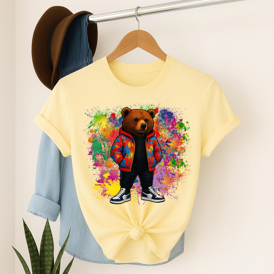 Colorful Bear Graphic Tee: Unisex Cotton Animal Shirt - Etsy UK