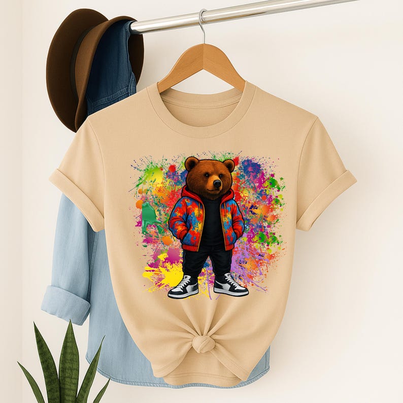 Colorful Bear Graphic Tee: Unisex Cotton Animal Shirt - Etsy UK