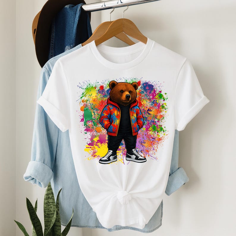 Colorful Bear Graphic Tee: Unisex Cotton Animal Shirt - Etsy UK