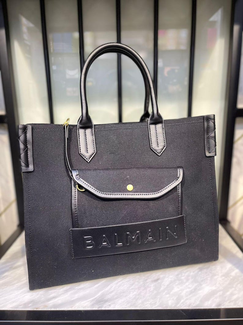 Balmain Designer Tote Bag – Luxury Black & White Monogram Handbag With ...