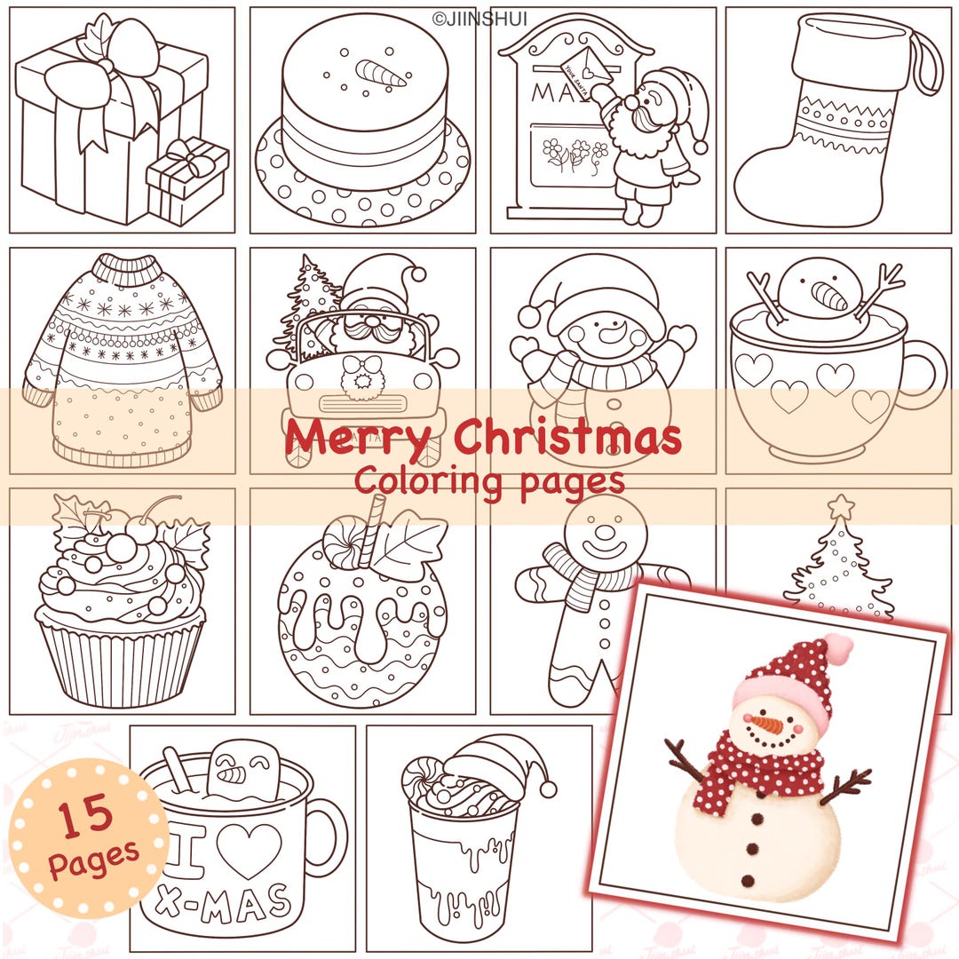 Christmas Coloring Pages, Printable Holiday Coloring Bundle PDF, Santa ...