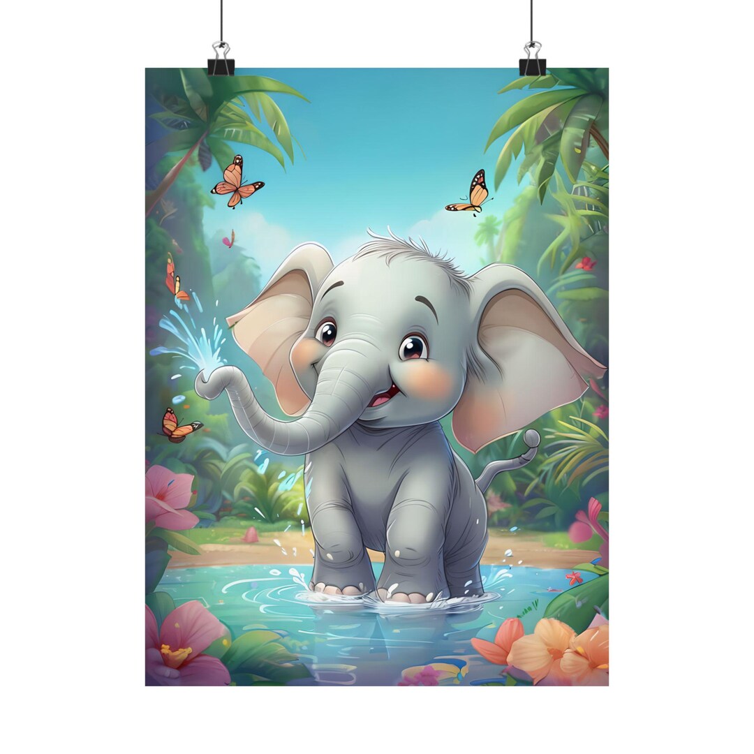 Cartoon Elephant Paradise Poster: Playful Nursery Wall Art - Etsy