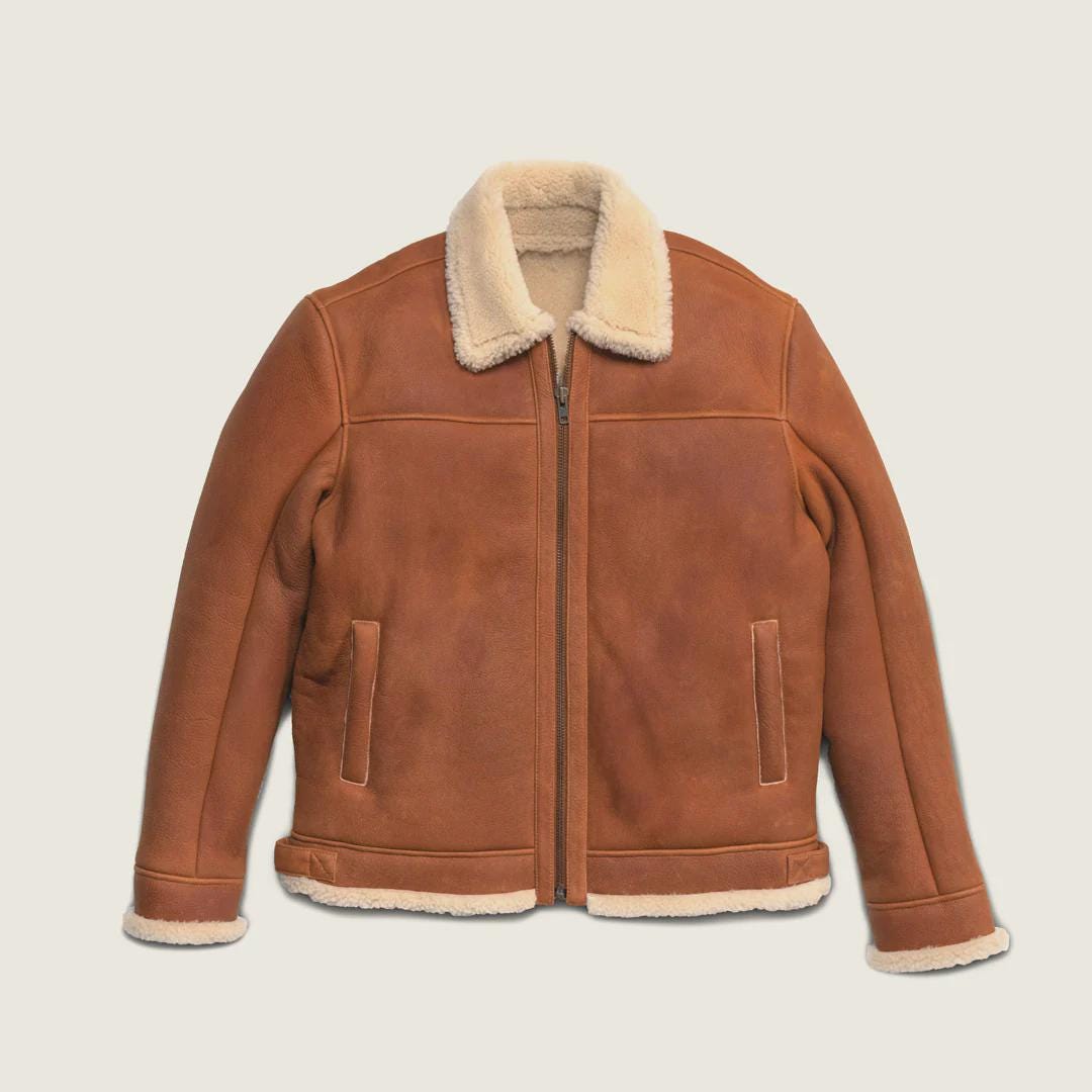 Men's Whiskey Brown Shearling Leather Bomber Jacket: Vintage Aviator ...