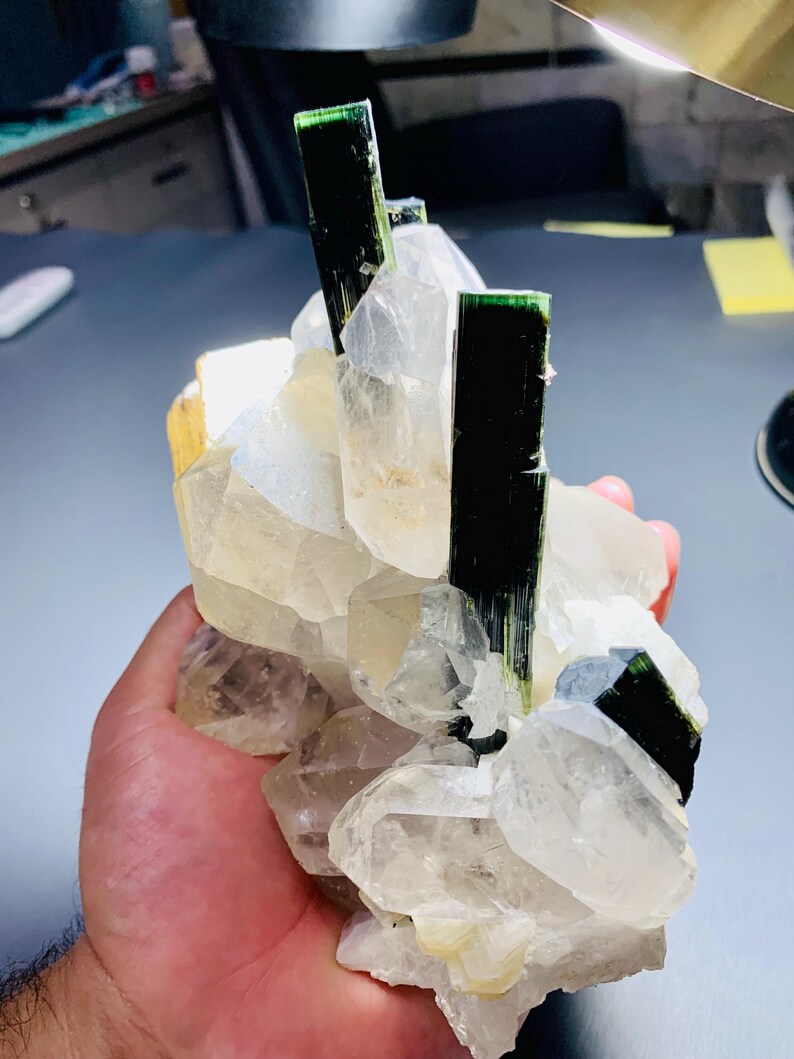 Big Size Bicolour Tourmaline Crystal Specimen With Smoky Quartz and ...