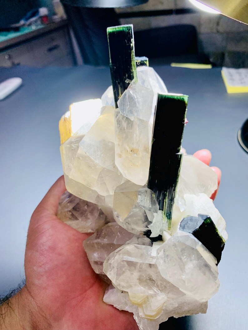 Big Size Bicolour Tourmaline Crystal Specimen With Smoky Quartz and ...