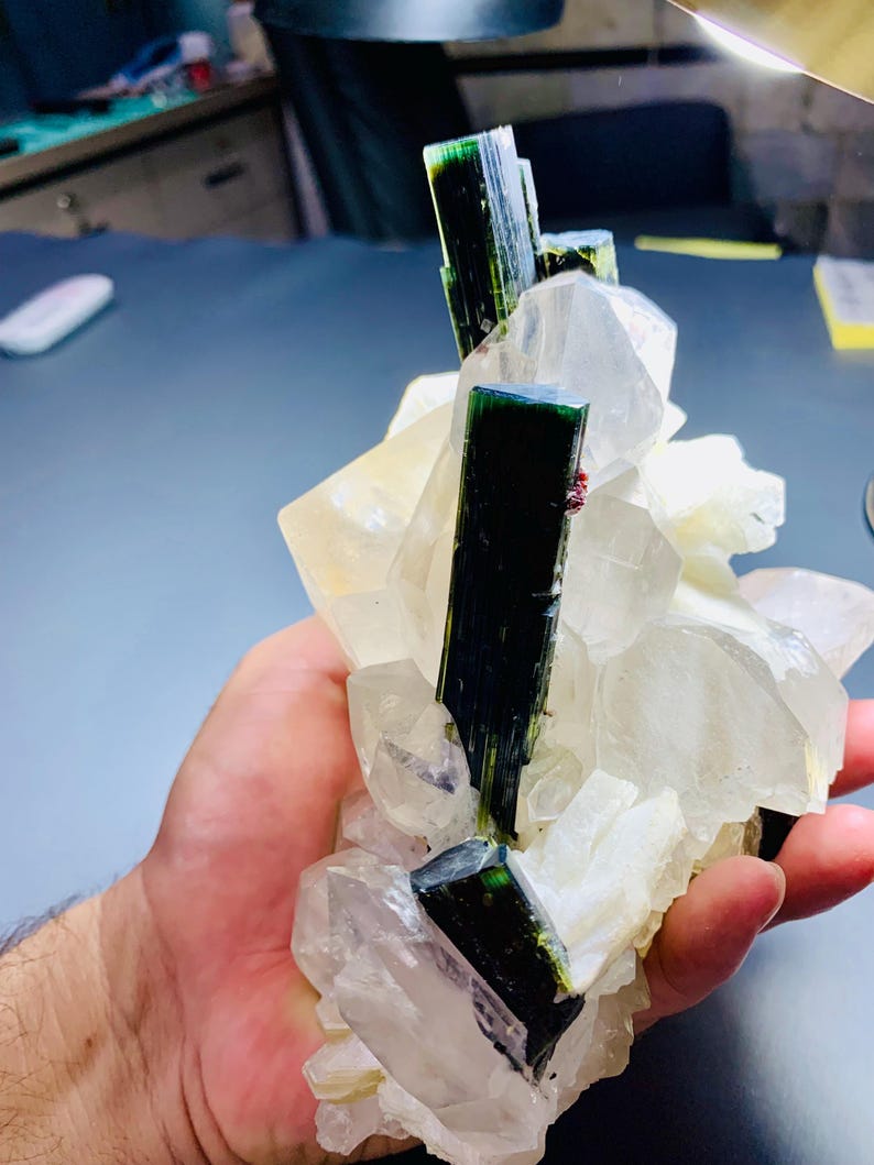 Big Size Bicolour Tourmaline Crystal Specimen With Smoky Quartz and ...