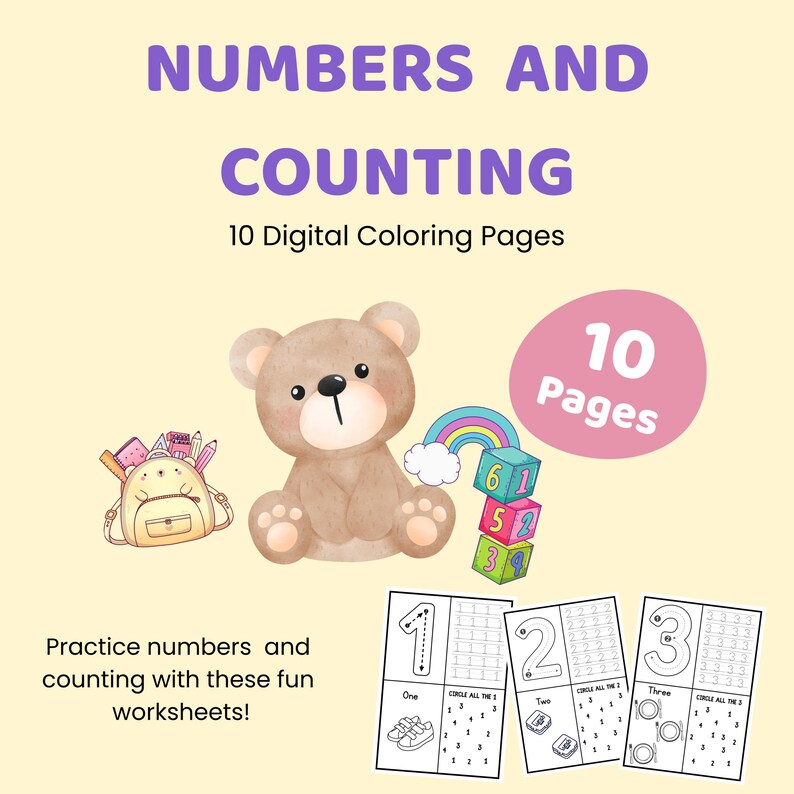 Numbers and Counting Worksheets for Kids – 10 Printable Pages – Tracing ...