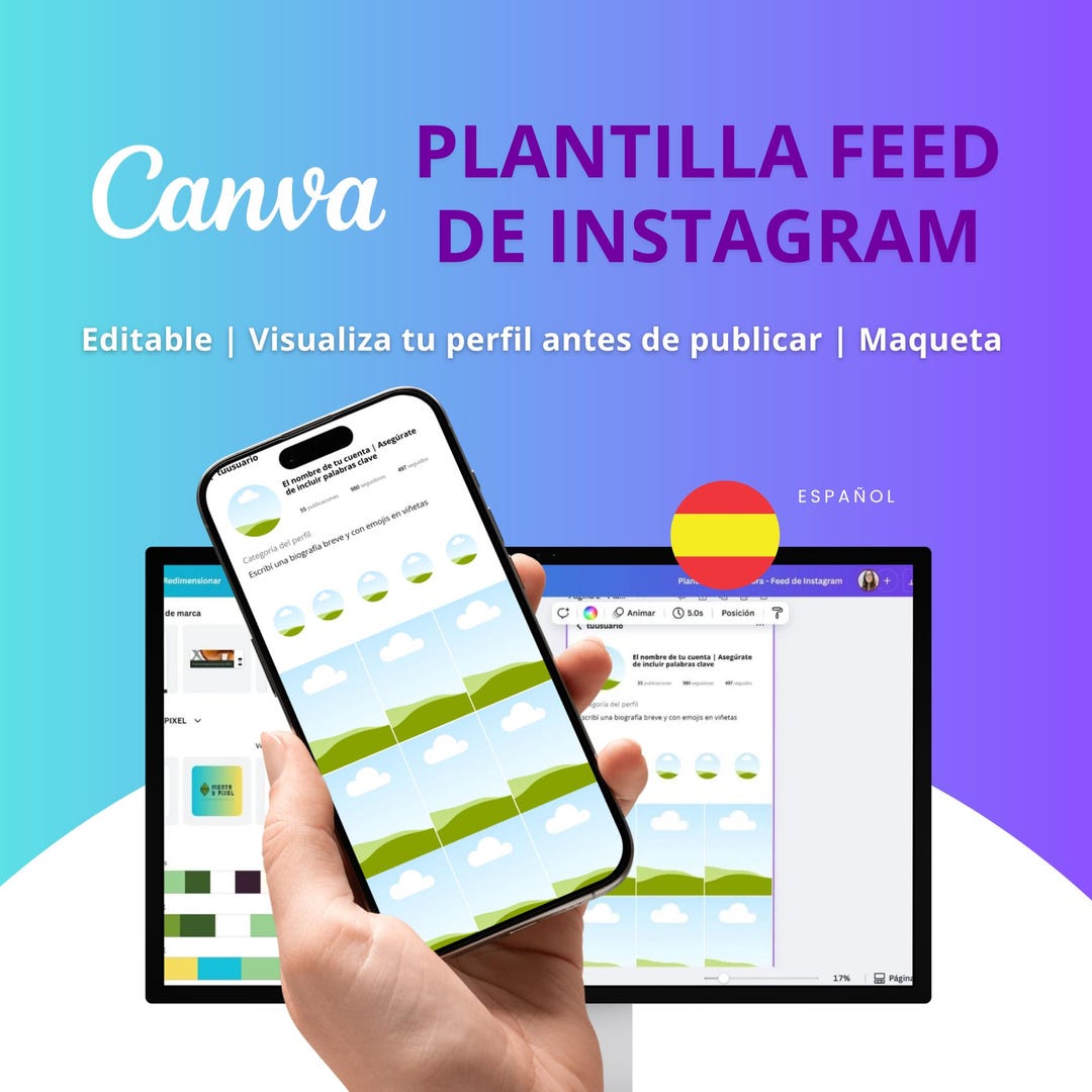 Editable Instagram Feed Canva Template in Spanish | Social Media ...