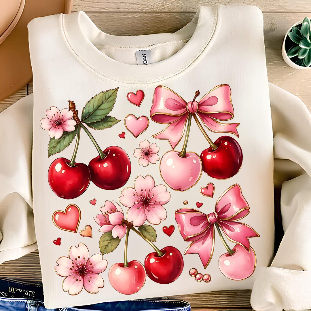Boho Coquette Cherry PNG T-shirt Design Floral Bow PNG Sublimation ...