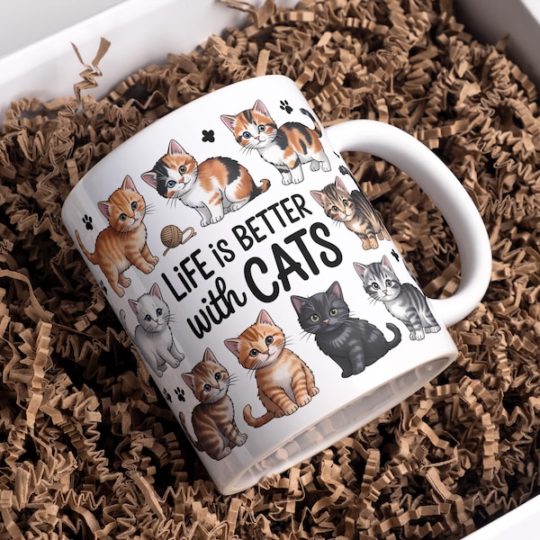 Cute Cat Mug Design - Etsy