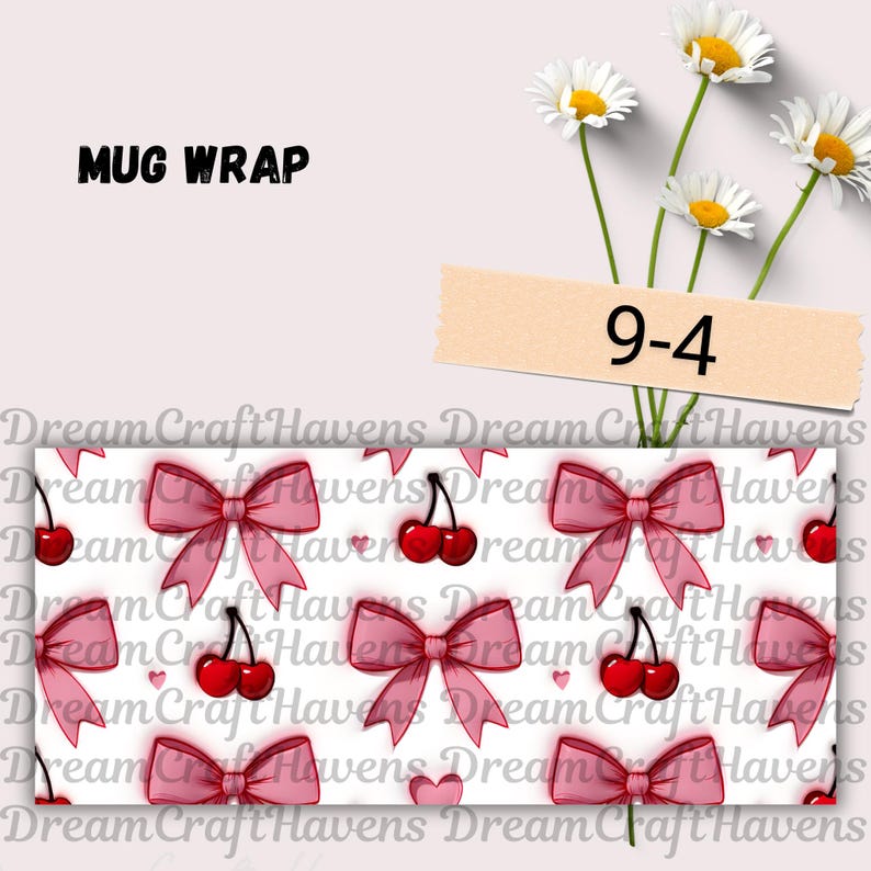 Envoltura para taza con lazo Cherry Coquette de 11 oz y 15 oz, diseño ...