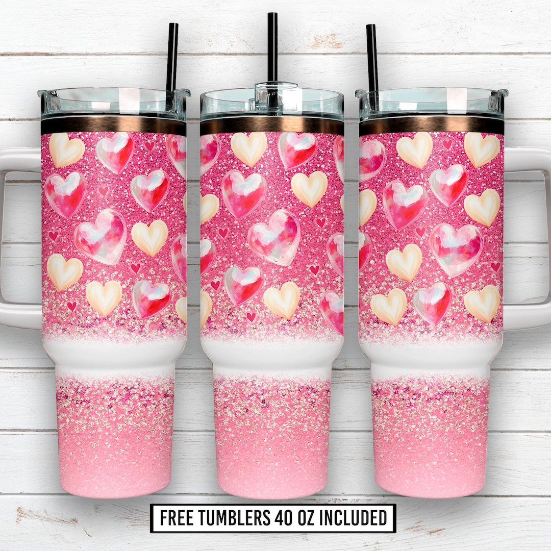Valentines 40 Oz Quencher Tumbler Sublimation Design, Pink Glitter ...