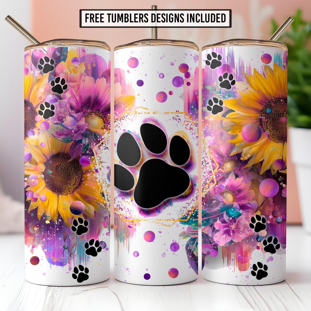 Stay Pawsitive 20oz Tumbler Wrap PNG, Dog Lover Skinny Tumbler Wrap ...