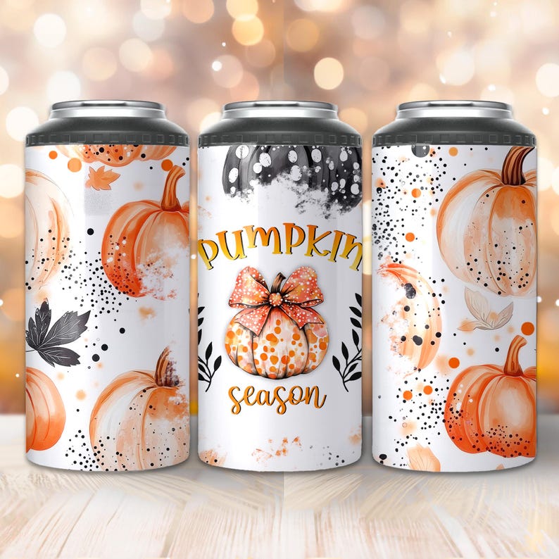 Pumpkin Season 4 in 1 Can Cooler Sublimation Design Pumpkin Leaves Fall ...