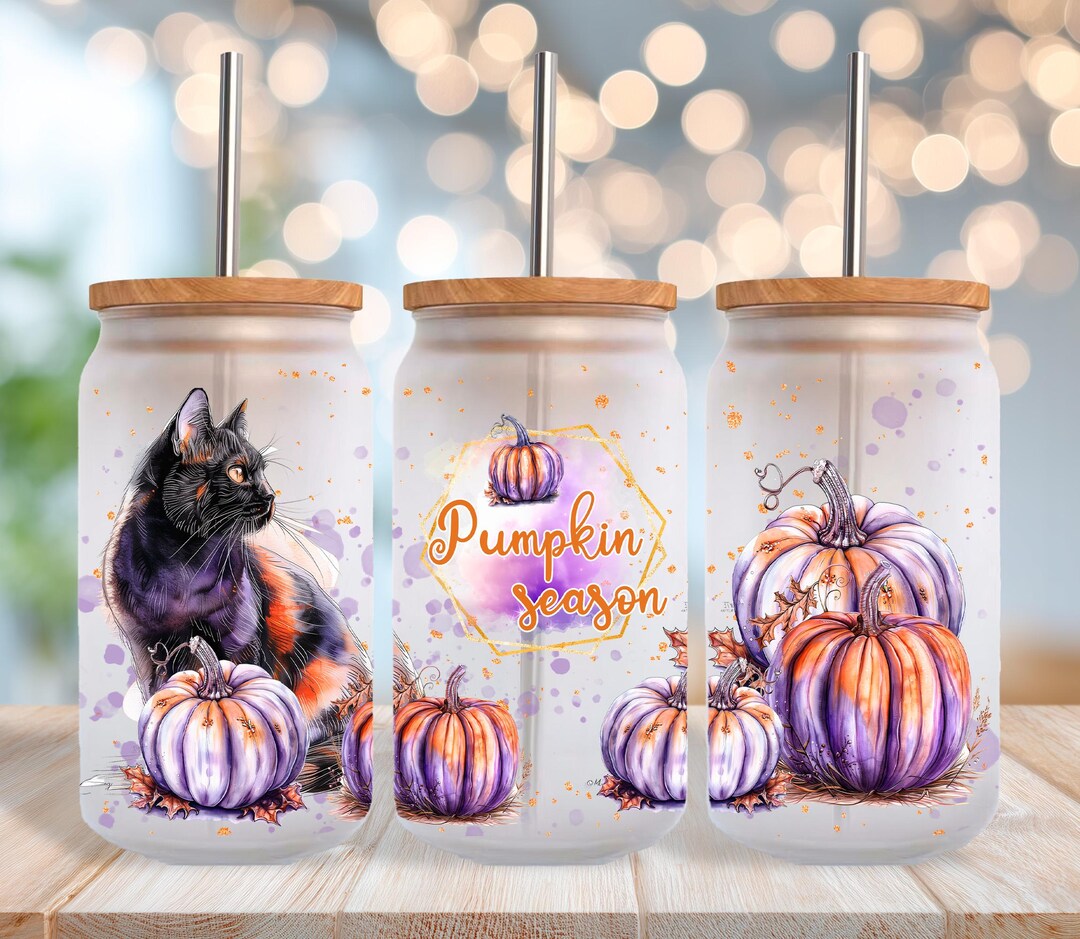 Pumpkin Halloween 16 Oz Glass Can Sublimation Design, Design Autumn ...
