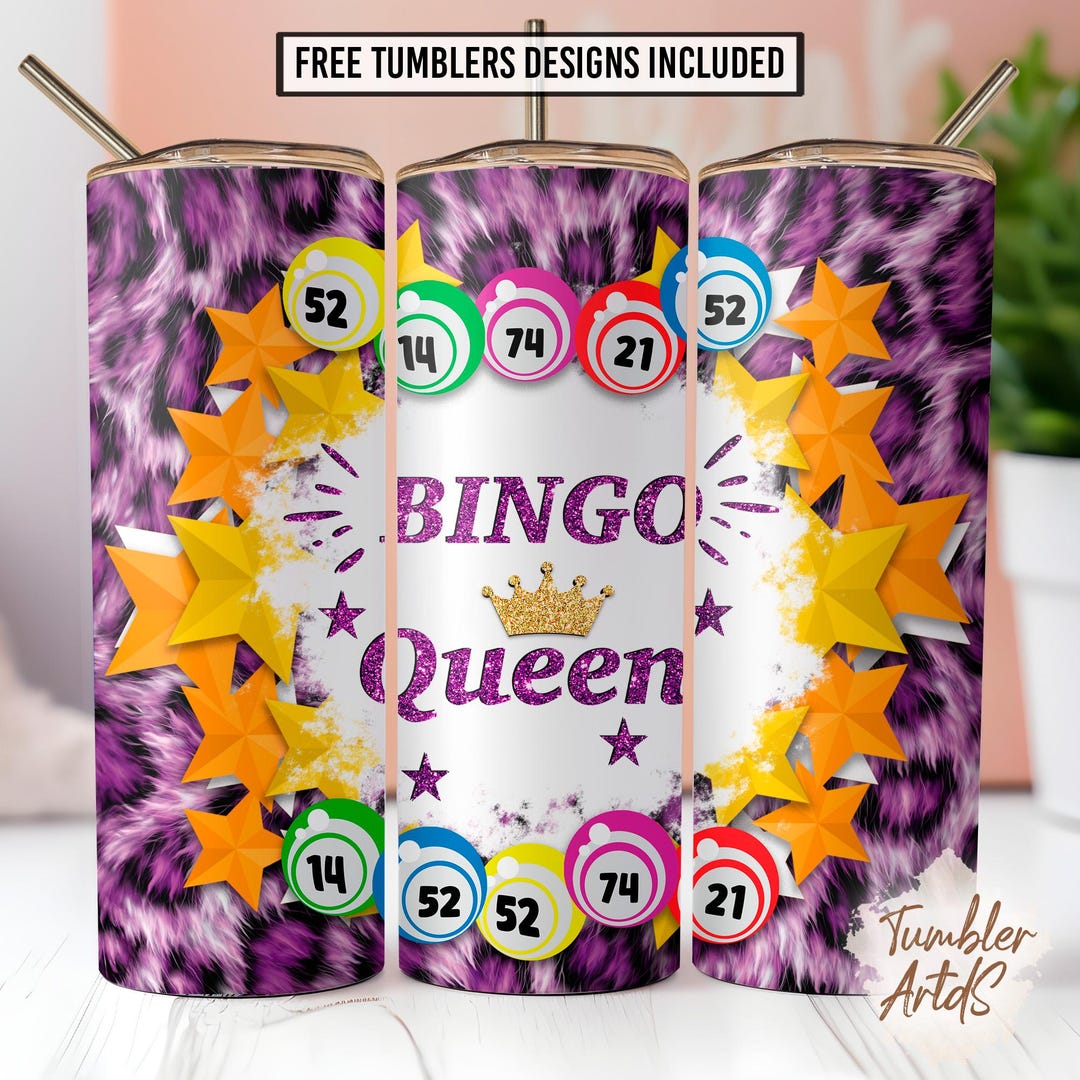 Bingo Queen Tumbler Wrap 20oz, Leopard Purple Sublimation PNG, Bingo ...