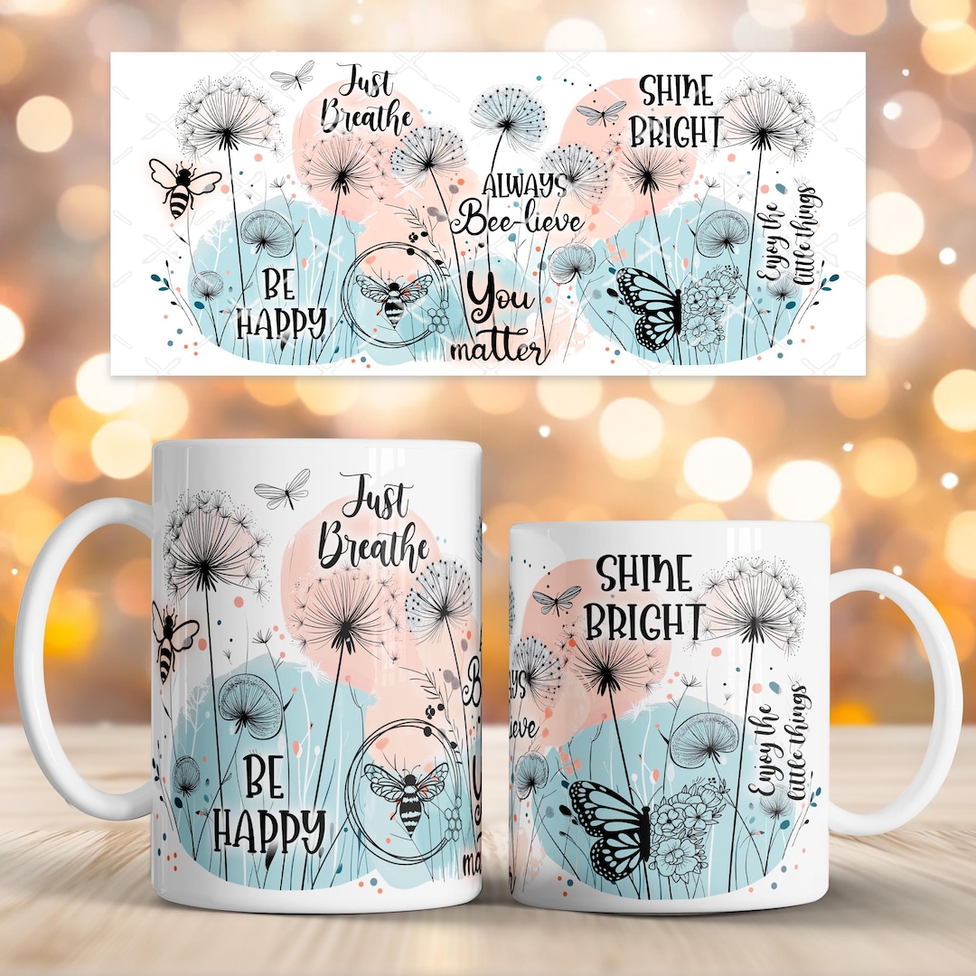 Positive Affirmations Mug Sublimation Design, Boho Floral Mug 11oz 15oz ...