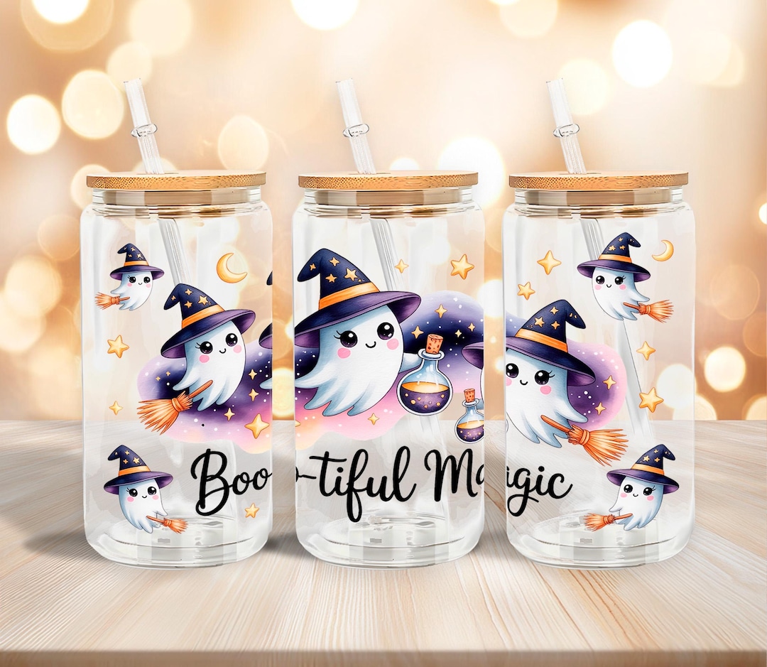 Boo Tiful 16 Oz Glass Can Sublimation Design, Ghost Tumbler Sublimation ...