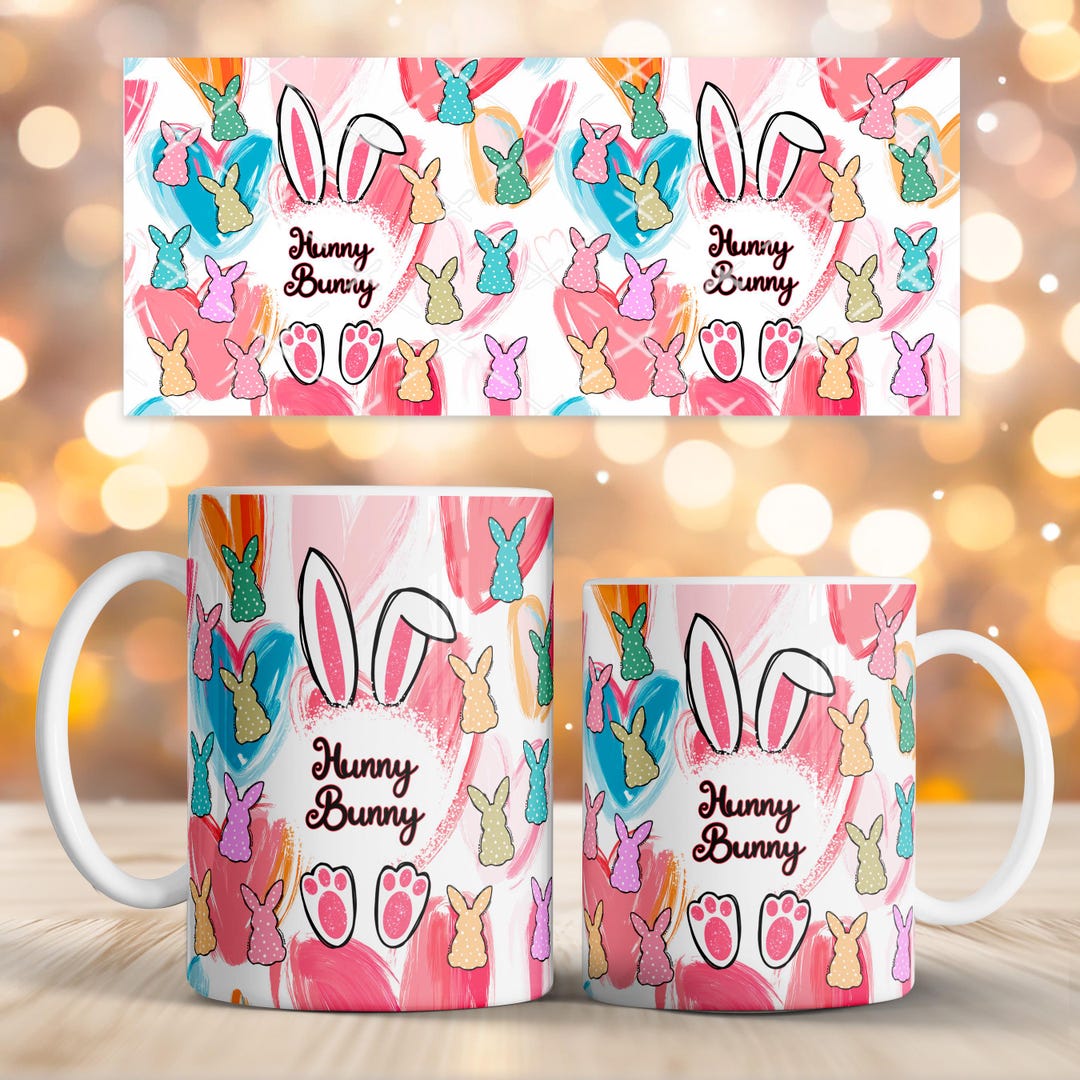 Hunny Bunny Mug Sublimation Design, Cute Pastel Easter Rabbit Coffee ...