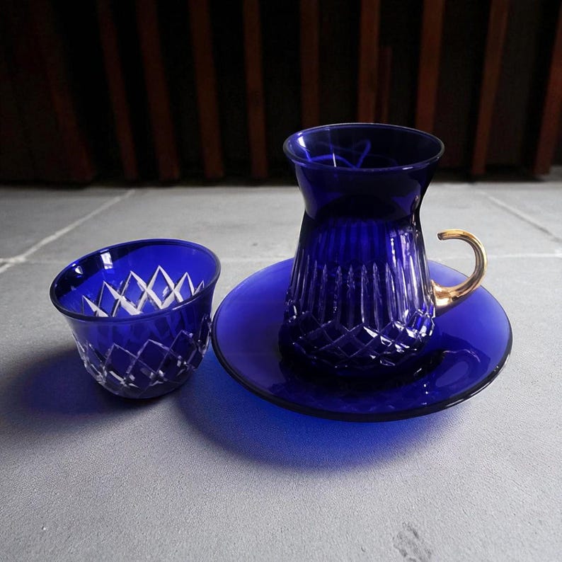 Emerald Green Turkish Tea Set: 18-piece Gold Rim Cut Glassware - Etsy