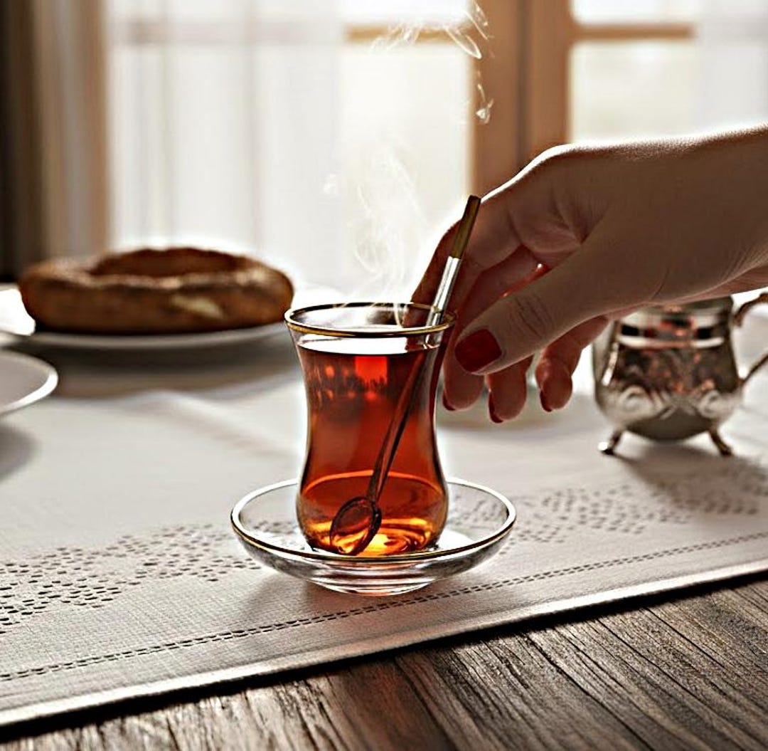 Turkish Tea Set: Gold Rimmed Glasses & Saucers, Elegant Glassware - Etsy