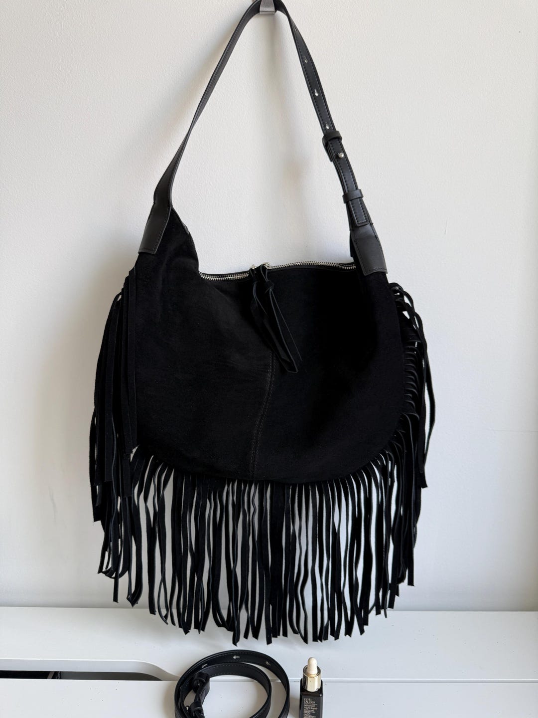 Jane - Black Suede Fringe Shoulder Bag -boho Chic Fringe Handbag - Etsy