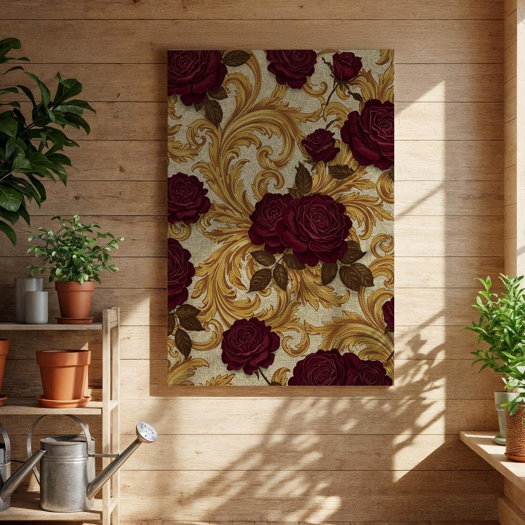 Imaginative Rose Pattern Canvas Wall Art Abstract Nature Decor ...