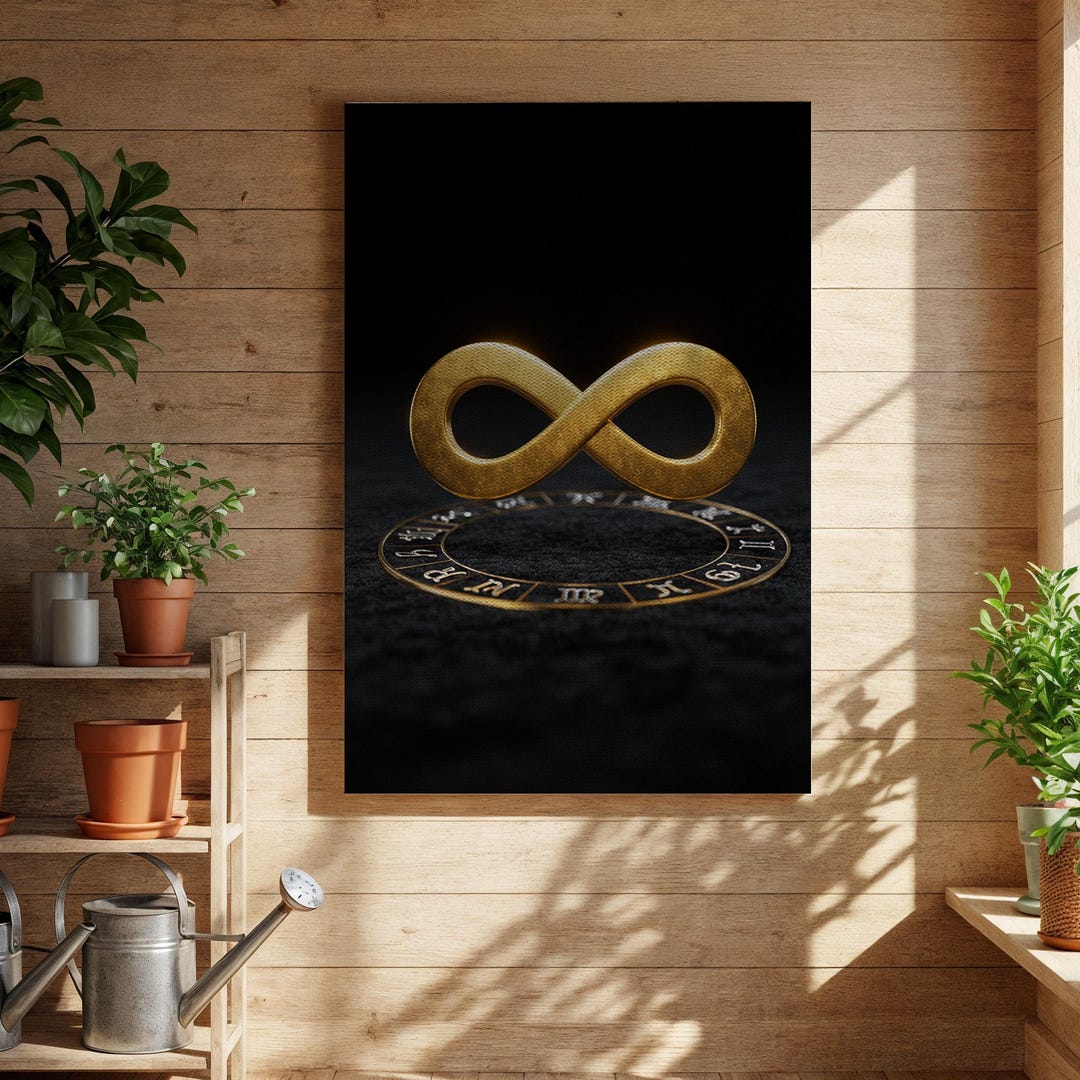 Golden Infinity Symbol Canvas, Eternal Loop Wall Art, Mystical Zodiac ...