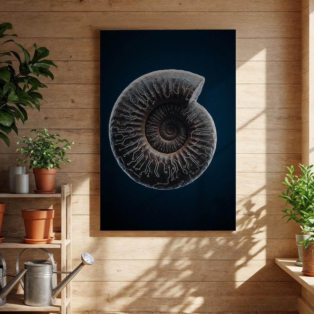 Fossil Spiral Canvas Wall Art, Nautilus Inspired Print, Modern Natural ...