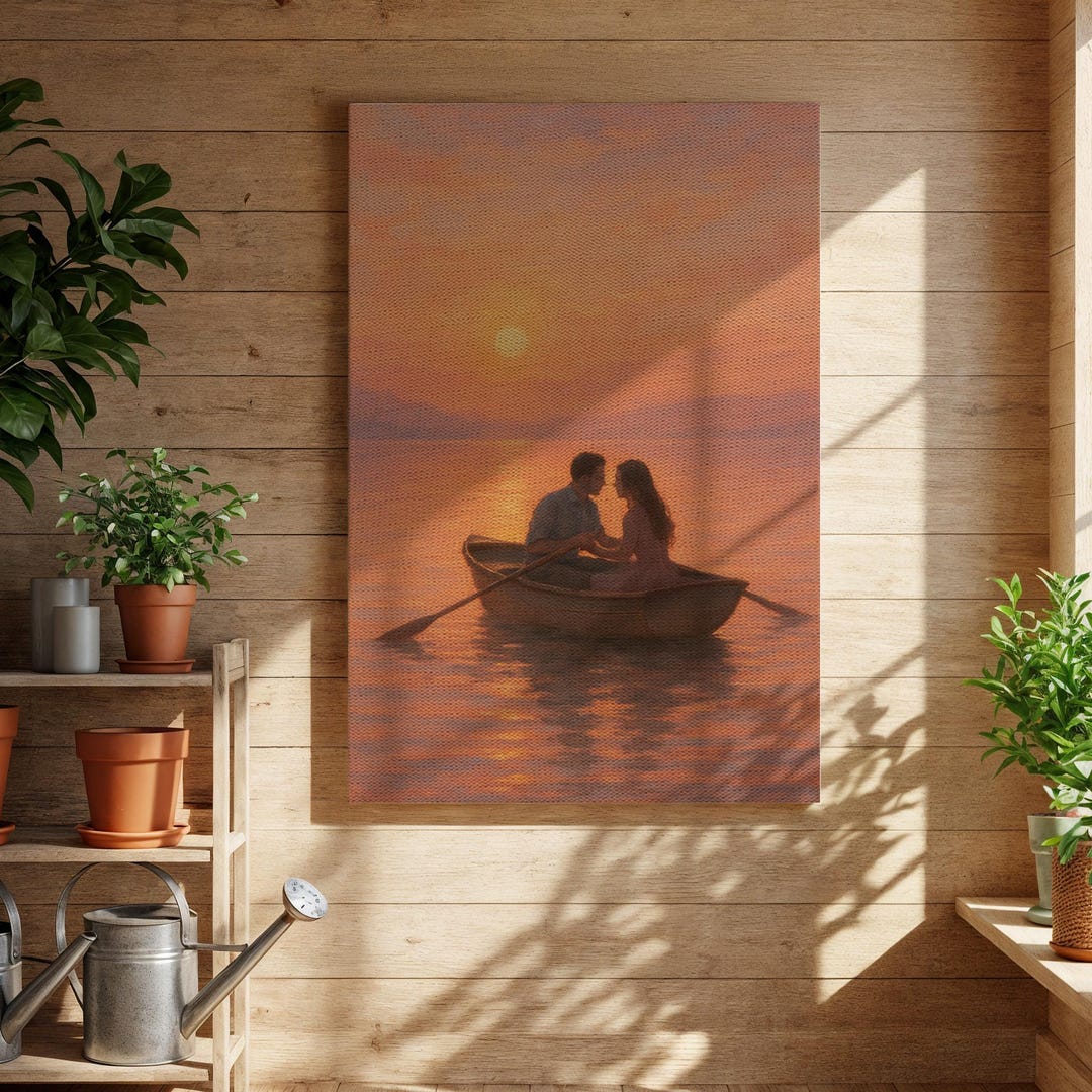 Imaginative Romantic Couple Canvas Wall Art Abstract Love Decor, Sunset ...